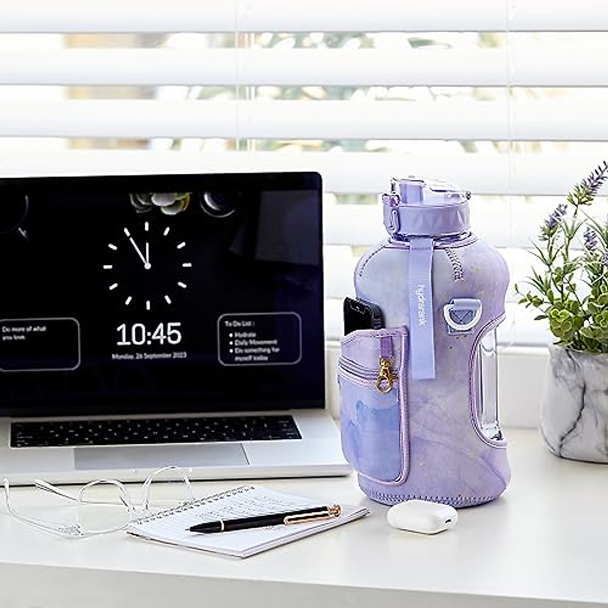 HYDRARANK Half Gallon Water Bottle with Sleeve - BPA Free Gym Water Bottle with Straw and Spout Lid - Leak Proof - Reusable Large Water Jug with Strap, Handle for Daily Hydration (74 Ounce)