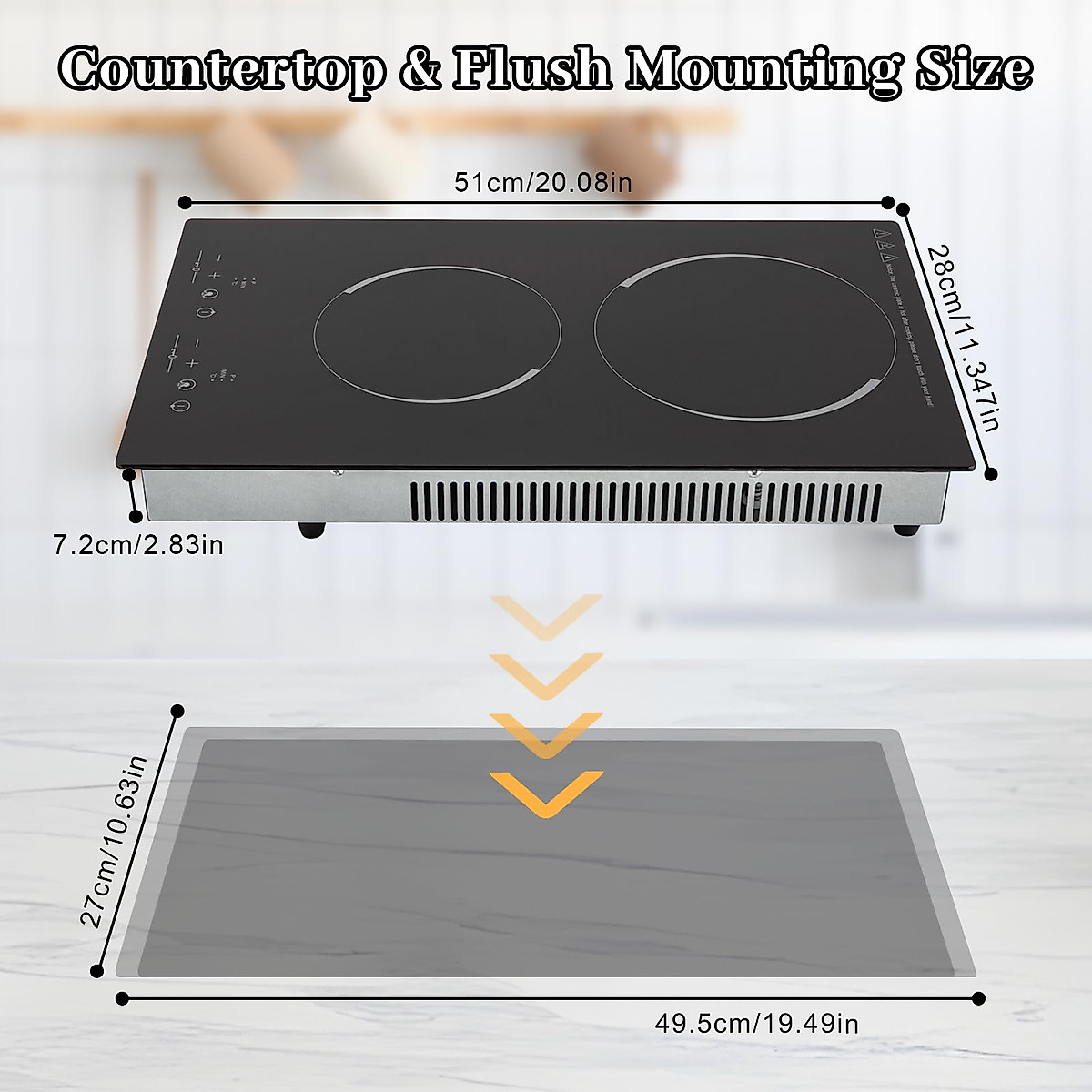 Electric Ceramic Cooktop with Plug, 1500W 110V Portable Cooktop 2 Burners Electric Built-in Cooktop Sensor Touch Control Countertop Electric Hot Plate, 9 Heating Level