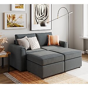 LINSY HOME Modular Sectional Sofa, Convertible Couch with Storage, Memory Foam, Modular Couch Set with Ottomans, Small Loveseat Sofa Couch with Chaise for Small Space, Living Room, Dark Gray