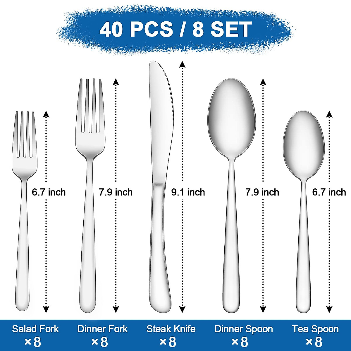 40PCS Silverware Set Service for 8, Skroam Stainless Steel Flatware Set, Flatware Cutlery Set, Kitchen Tableware Utensil Set, Include Forks Knives Spoons Set, Dishwasher Safe, Mirror Polished