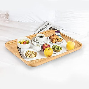 HEIHAK 2 Packs 15.7 x 11.8 x 0.8 Inch Rectangle Bamboo Trays, Decorative Bamboo Serving Platters, Natural Bamboo Serving Tray Wooden Breakfast Tray for Food, Coffee, Fruits, Bread, Cheese