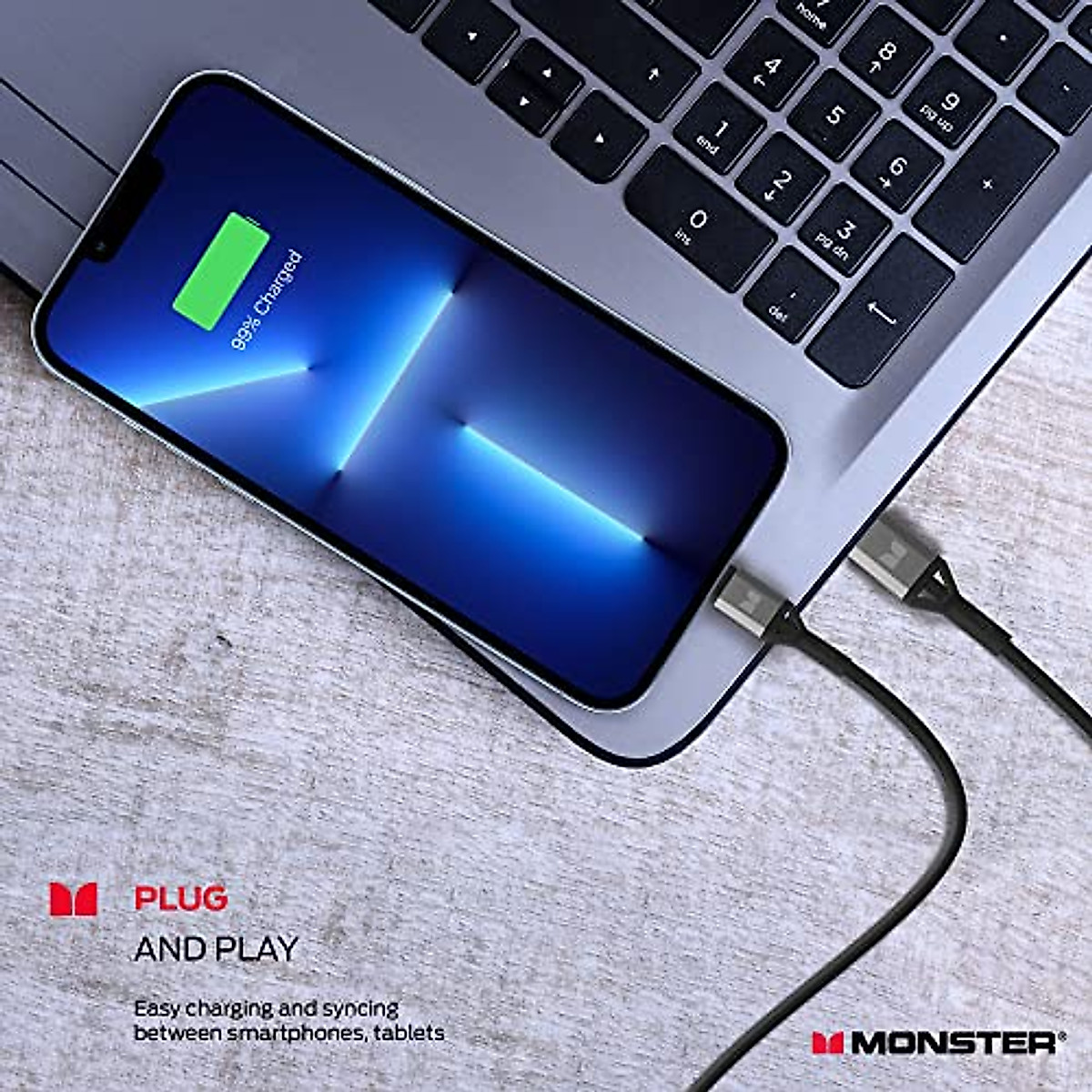 Monster Nylon-Braided 6 or 10 Ft iPhone Charging Cable, Lightning to USB-A (Works w/iPhone SE/11/11 Pro/11 Pro Max/XS/XS Max/XR/X/8/8 Plus/7/7 Plus/6/6 Plus, iPad, iPad Pro, AirPods) (6 Ft, Black)