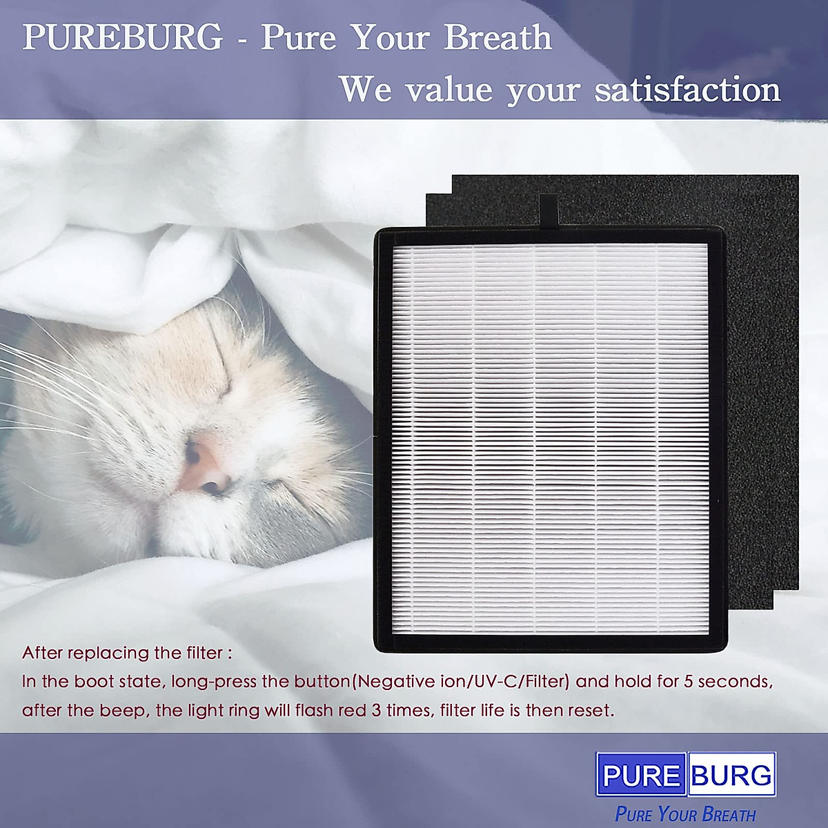 PUREBURG Replacement Filter Set Compatible with Zigma Aerio-300 Air Purifier, 2-Pack H13 HEPA + Activated Carbon Pre-Filter x 4 Air Clean Dust VOCs