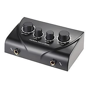 Btuty Karaoke Sound Mixer Dual Mic Inputs Audio Mixer Headphone Amplifier 2 Channel Mixer With Cable N-1 Black Color