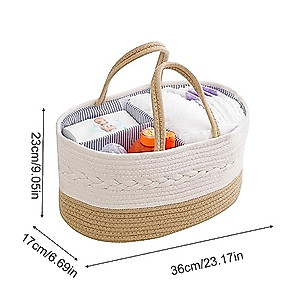 Baby Storage Basket, Durable Infant Diaper Organizer with Cotton Woven Rope, Nursery Storage Basket with Changeable Compartments & Holder, Multifunctional Baby Storage Bag for Home & Traveling