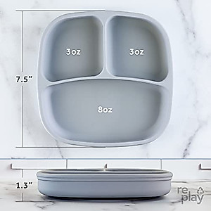 Re Play Sustainables Silicone Suction Plate - Made with Medical-Grade Platinum Silicone - Without Lid - Grey