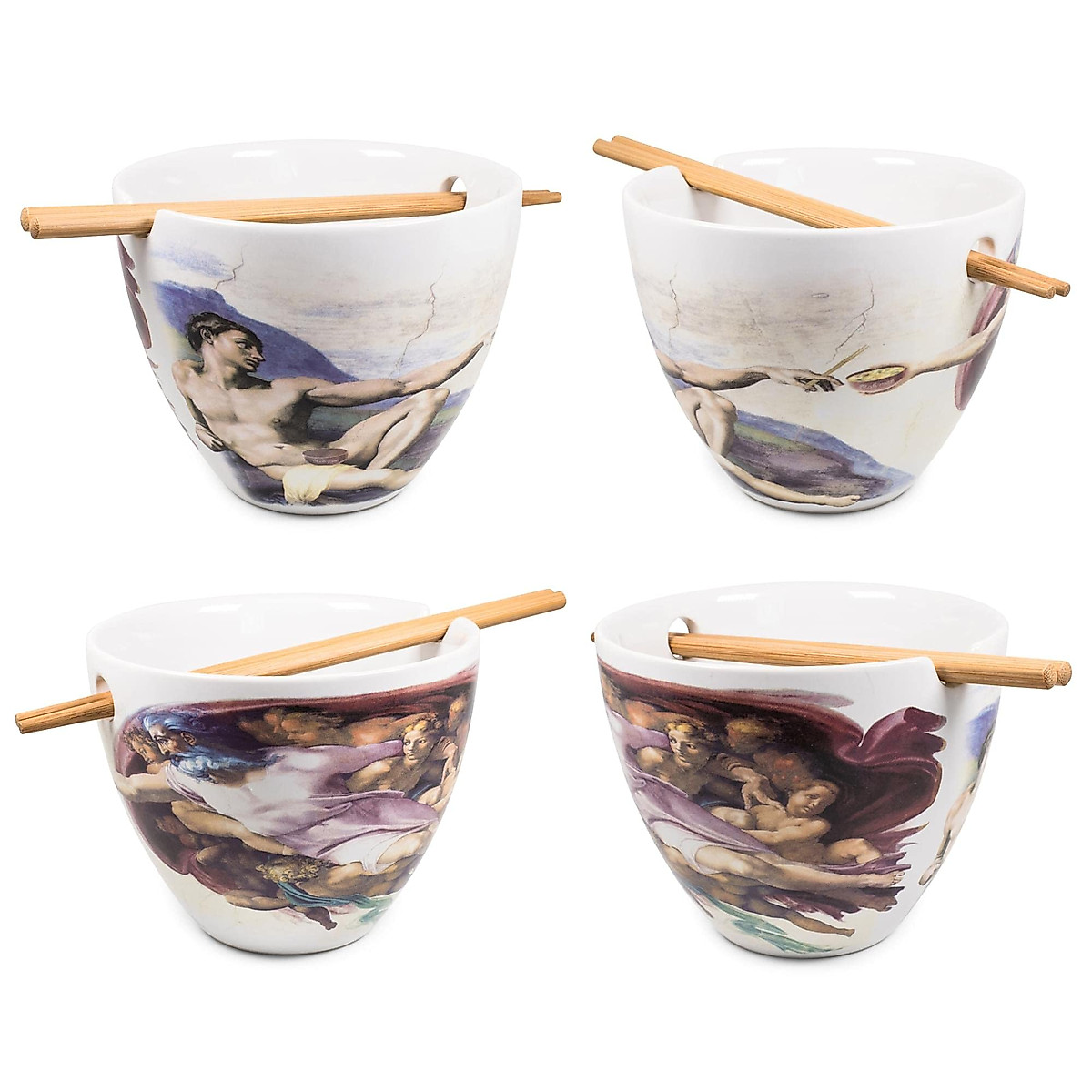 Bowl Bop Sistine Chapel Japanese Ceramic Dinnerware Set | Includes 16-Ounce Ramen Noodle Bowl and Wooden Chopsticks | Asian Food Dish Set For Home & Kitchen | Funny Religious Gifts, Snack Collectible