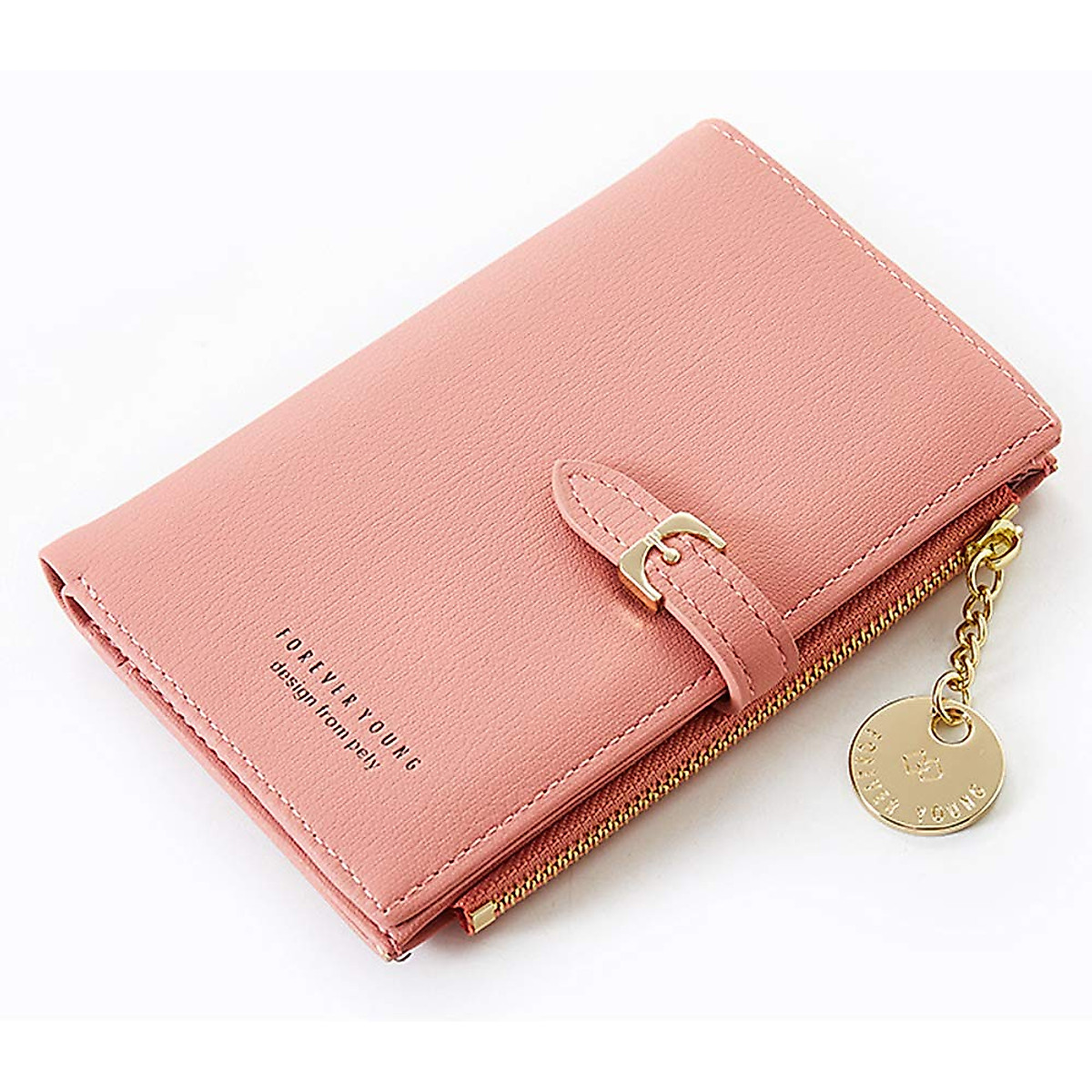 QICHUANG Women's RFID Blocking Short Purse PU Leather Medium Clutch Wallet Bifold Card Coin Holder Organizer Small Lady Purse (gray)