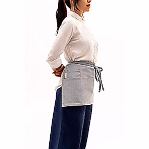 MEEMA Blue Half Apron with Pockets | Upcycled Denim and Cotton | Ideal for Restaurant Unisex Waitress Apron | 23X13 in, One Size Fits All