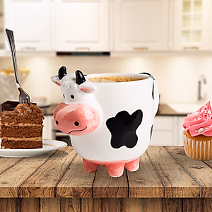 SWEETLO Cow Coffee Mug Stuff 15oz Ceramic Cup - Cow Shaped Face & Udder Coffee Mug - 450 ml Weird Milk Cow Udder Utter Shaped 3D Coffee Mug with Udders for Women - Taza de Vaca Cow Items Lover