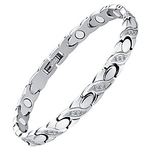 Feraco Magnetic Bracelets for Women Titanium Steel Bracelet with Ultra Strength Magnets & Sparkling Crystals Christmas Gifts for Women (Silver)