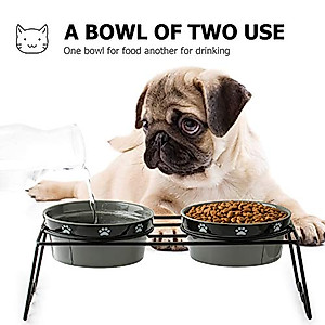 Y YHY Raised Dog Cat Bowls, Elevated Dog Cat Bowls 24oz, Ceramic Dog Cat Bowls for Food and Water, Pet Bowls for Cats and Small Dogs, Prevent Neck Pain, Anti Slip Feet, Grey