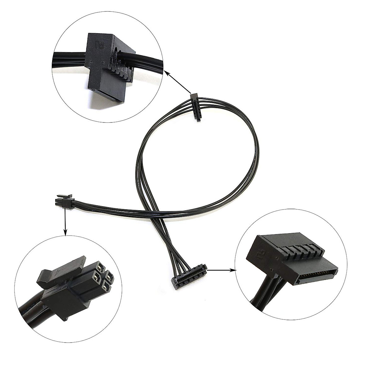 RuiLing 2pcs Black Motherboard ATX Mini 4 Pin to 2X Right-Angle 15 Pin SATA Hard Drive HDD Power Supply Adapter Cable 18AWG 19.7 Inch for Lenovo