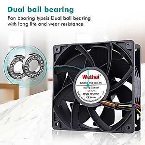 Wathai 12038 120mm x 38mm PWM Computer PC Case Fan 12V 4pin 5300rpm High Airflow Duall Ball CFM FG DC Brushless Cooling Fan
