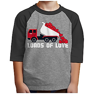 Truck with Hearts Loads of Love Boys Valentines Day Shirt Dabbing Heart Valentine's Toddler Kids Raglan 3/4 Sleeve T-Shirt 3T Dark Gray