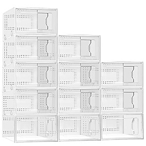Clear Shoe Boxes Stackable Shoe Storage Boxes with Lids,12 Pack Shoe Boxes Clear Plastic Stackable Shoe Organizers For Closet(M)