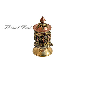 Table Top Copper Brass Tibetan Buddhist 8 Lucky Symbols Prayer Wheel