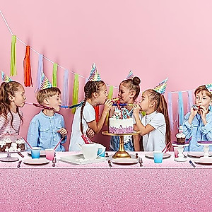 3 Pack Ombre Pink Plastic Tablecloth for Parties, Gradient Pastel Pink Glitter Disposable Tablecloths for Rectangle Tables, Light Pink Sprinkle Table Cover for Wedding Birthday Anniversary, 54x108Inch