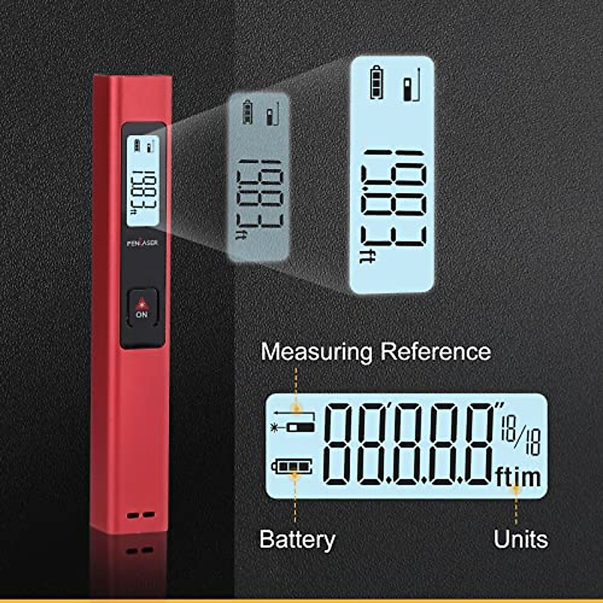 PREXISO 65Ft Digital Laser Measure, Pocket Mini Laser Measurement Tool, Ft/Ft+in/in/M Unit, Red Laser Distance Meter Pen Backlit Display for Home, Construction, Industries with AAA Batteries (Red)