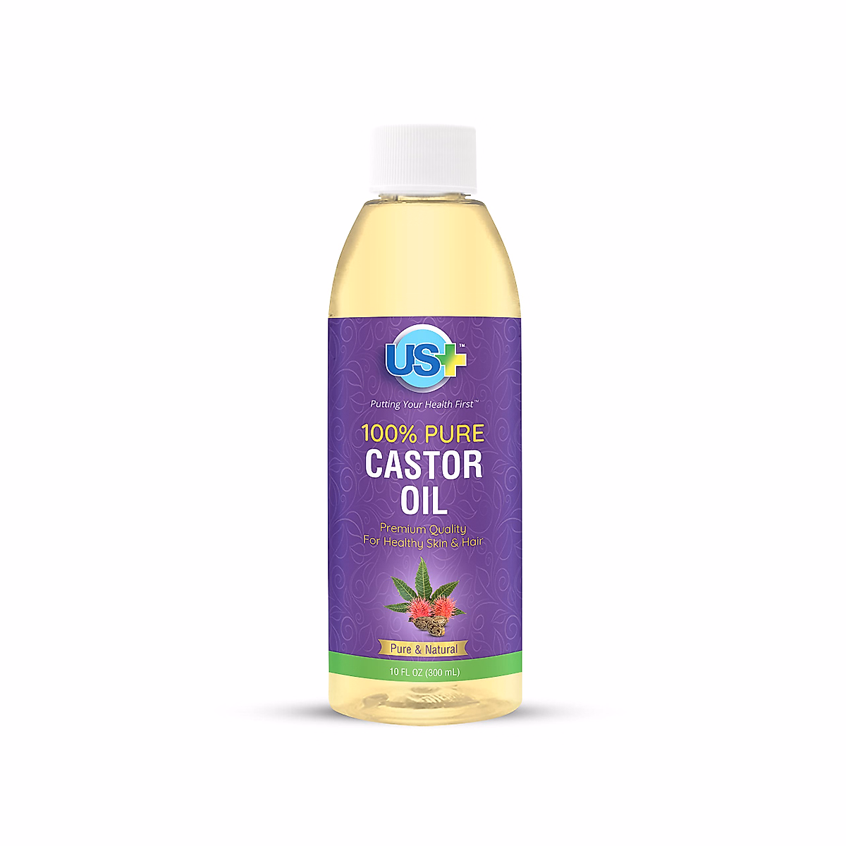 US+ 10oz 100% Pure Castor Oil - Cold-pressed, Unrefined, Hexane-free - USP Grade - Premium Quality for Healthy Skin & Hair