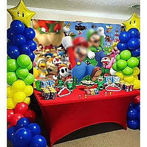 7X5FT Super Brothers Backdrop Birthday Decoration Cartoon Video Game Super Bros Fans Party Supplies for Kids Family Cake Table Photo Props