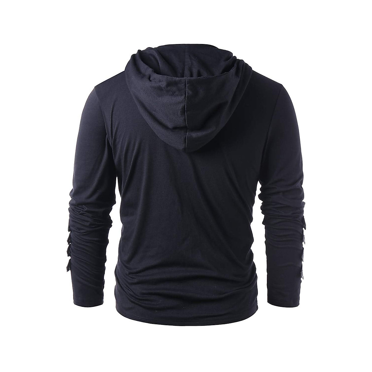 Iivos Men's Knight Drawstring Lace Up Pullover Hoodie Steampunk Long Sleeve Hooded Sweatshirt Black
