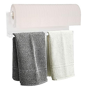 Magnetic Paper Towel Holder for Refrigerator,Kitchen Towel Rack Magnetic Paper Towel Bar Multi Function Made of Iron,Used for Kitchen,Bathroom,Toilet, Drill Free (White, Medium)