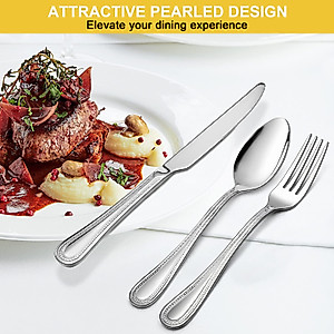 E-far 60-Piece Silverware Set for 12, Stainless Steel Flatware Cutlery Set with Pearled Edge, Include Forks Spoons and Knives, Modern Tableware Eating Utensils for Kitchen Restaurant, Dishwasher Safe