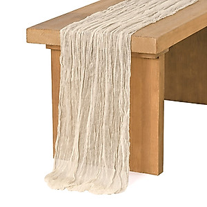 Ling's Moment 10Ft Ivory Table Runner Cheesecloth Beige Cream White Table Runner Gauze Semi-Sheer Tablecloth for Wedding Party Bridal Shower Boho Table Decor…