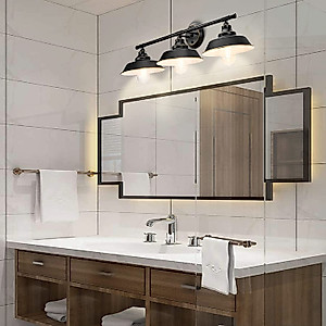 Elibbren Farmhouse Rustic Vintage 3-Lights Vanity Wall Sconce Lighting, E26 Base Metal Matte Black Industrial Bathroom Wall Light Fixture for Bathroom Vanity Mirror Cabinets Dressing Table（BLACK）