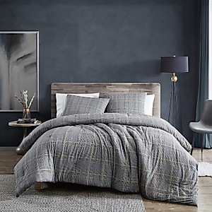 Kenneth Cole New York - Twin Duvet Cover Set, Cotton Bedding with Matching Sham, All Season Home Decor (Sussex Flannel Black, Twin)