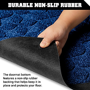 G128 Home Entrance Blue Geometric Floral Pattern Door Mat | 17x29.5 in | Thick Absorbent Natural Rubber Non Slip, Indoor/Outdoor, Easy Clean, Welcome Mats for Front Door/Patio/Garage