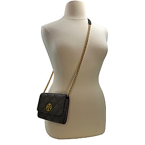 Tory Burch Willa Diamond Quilted Leather Women's Chain Wallet Crossbody Bag (Volcanic Stone)