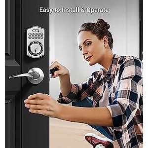 Veise Fingerprint Door Lock with 2 Lever Handles - Keyless Entry Door Lock, Electronic Keypad Deadbolt & Front Door Lock Handle Sets, Auto Lock & 1 Touch Locking, Easy Installation, Satin Nickel