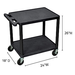 Offex Mobile Electric Multipurpose Utility Storage Audio Video Workstation Cart with 2 Shelves, Black