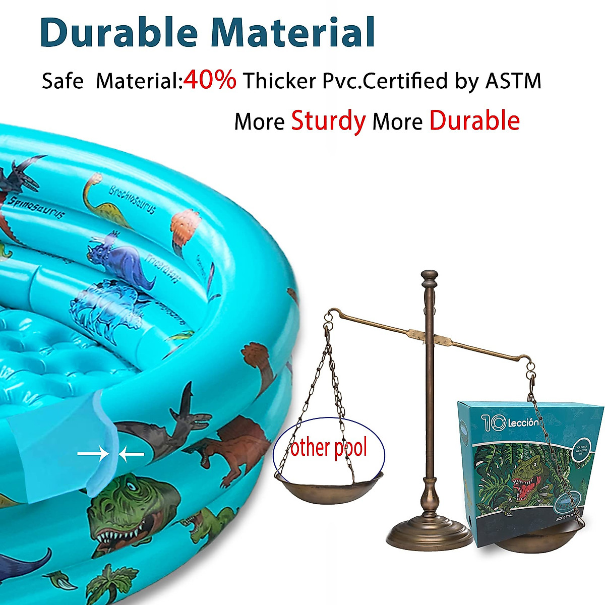 Dinosaur Inflatable Pool for Kids, Dino Kiddie Swimming Pool, Blow Up 3 Rings Round Baby Padding Pool for Outside and Indoor, Toddler Pool Ball Pit/Fishing/Toys Play Center for Garden- 57”x15”