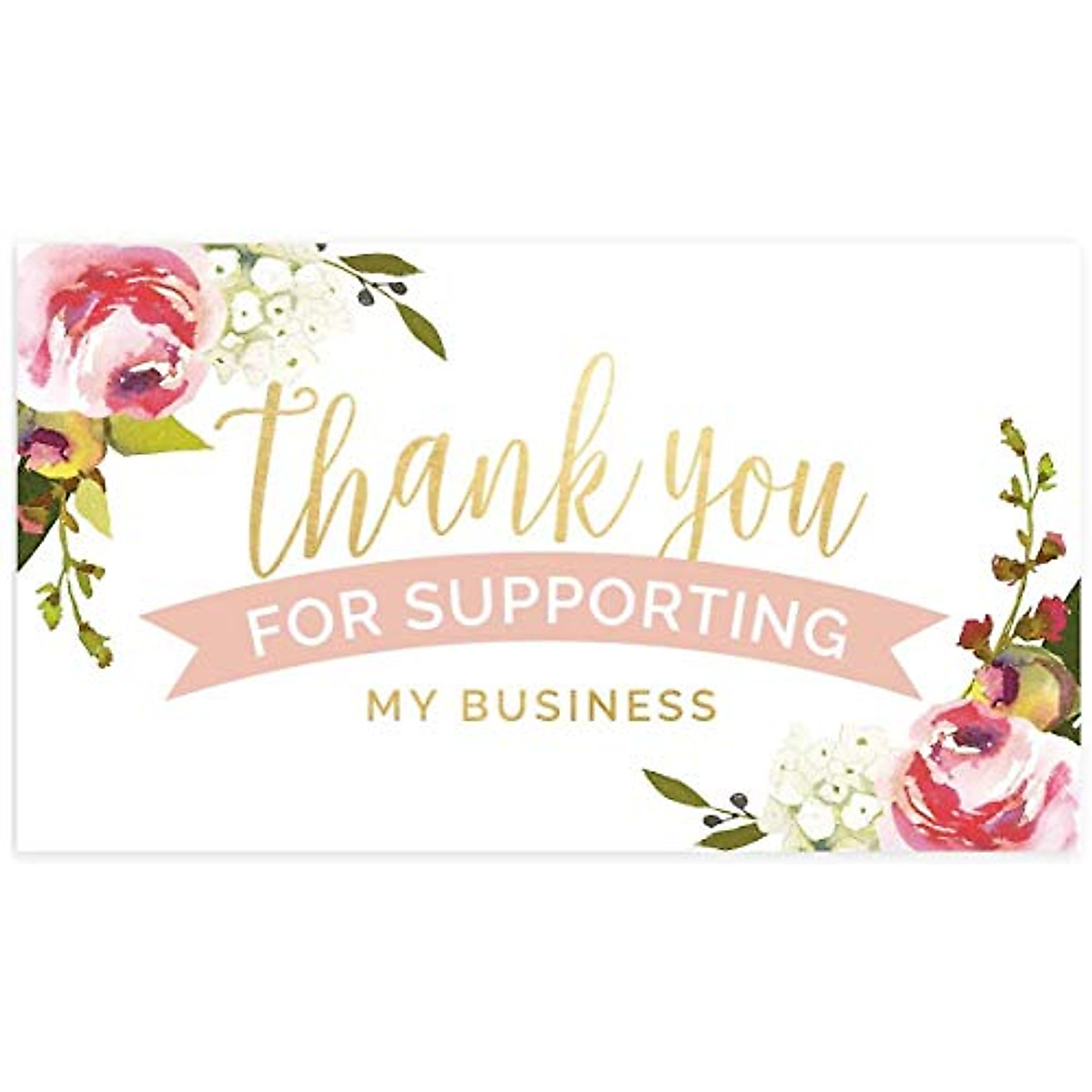 SBLABELS Pink Floral Thank You for Your Business Card / 100 Small Business Thanks Cards / 2" x 3.5" Business Card Size/Customer Appreciation Note Cards