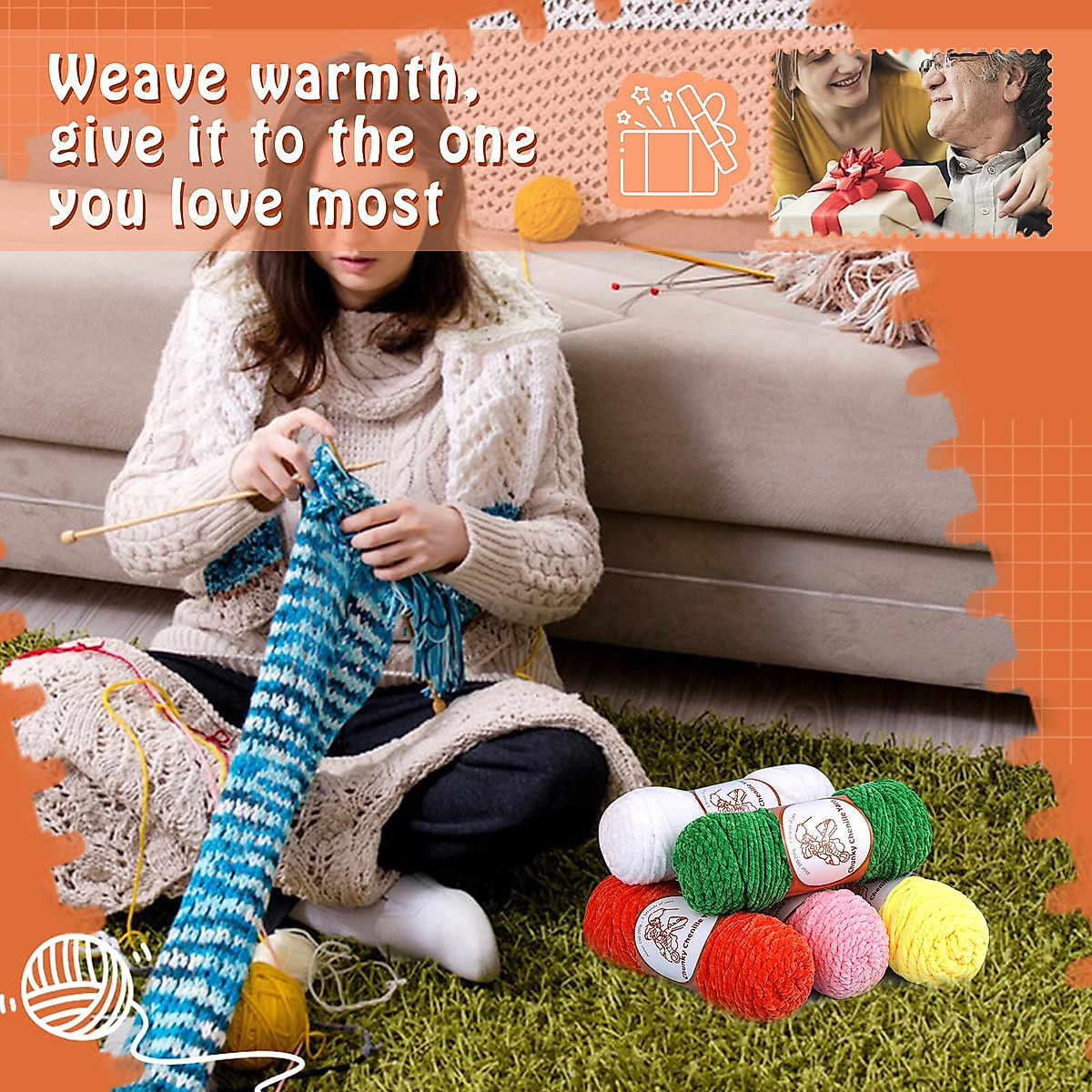 TLKKUE Chunky Chenille Yarn(7OZ/200G), 3 Strands of Yarn Soft Chenille Velvet Yarn for Crocheting Knitting Thick Blanket Yarn for Shoe Hat Clothing Cushion (Brown)