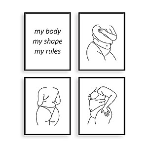 heilkee Feminist Wall Art Black and White Minimalist Line Art Prints for Bedroom Aesthetic Modern bathroom Decor Woman Body Positive Gifts(UNFRAMED 8x10in)