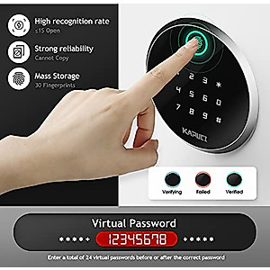 KAPUCI Modern Minimalism Design Biometric Fingerprint Touch Screen Safe, 1.28 Cubic Feet Auto-Open Safe Box with Digital Virtual Password,Safety Steel Home Safes for Wardrobe,Home,Office,Hotel