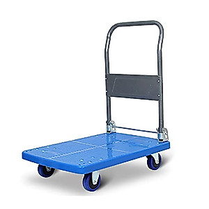 Generic Platform Trucks Plastic Deck Hand Truck Moving Platform Cart with Metal Foldable Handle Silent Wheels for Office Bookstore High Capacity Trolley Platform Cart