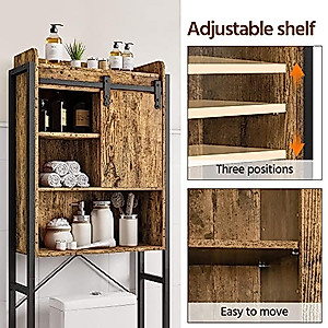 Yaheetech Over The Toilet Storage Cabinet with Sliding Door, Bathroom Oragnizer Shelf Over Toilet, Stable Freestanding Space Saving Toilet Stands with Adjustable Shelves for Bathroom, Rustic Brown