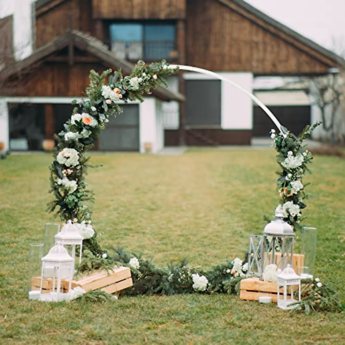 Fogein 6.6ft Round Backdrop Stand, Stable Circle Balloon Arch Frame, Metal Circle Arch Stand for Wedding Birthday Party Baby Shower Decoration(White)