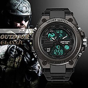 KXAITO Men's Watches Sports Outdoor Waterproof Military Watch Date Multi Function Tactics LED Alarm Stopwatch (26_Black)