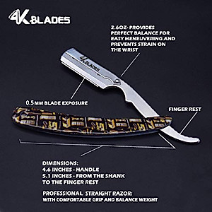 Professional Barber Straight Edge Razor - Salon Hair Cut Stainless Steel Safety Blade for Close Shaving, Navalha De Barbeiro (with 10 single edge sharp blades) (Metal handle)