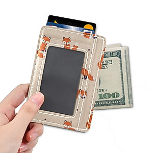 Linomo Thin leather Card Holder and Money Clip Cute Animal Fox Pattern Wallet RFID Blocking for Men & Women