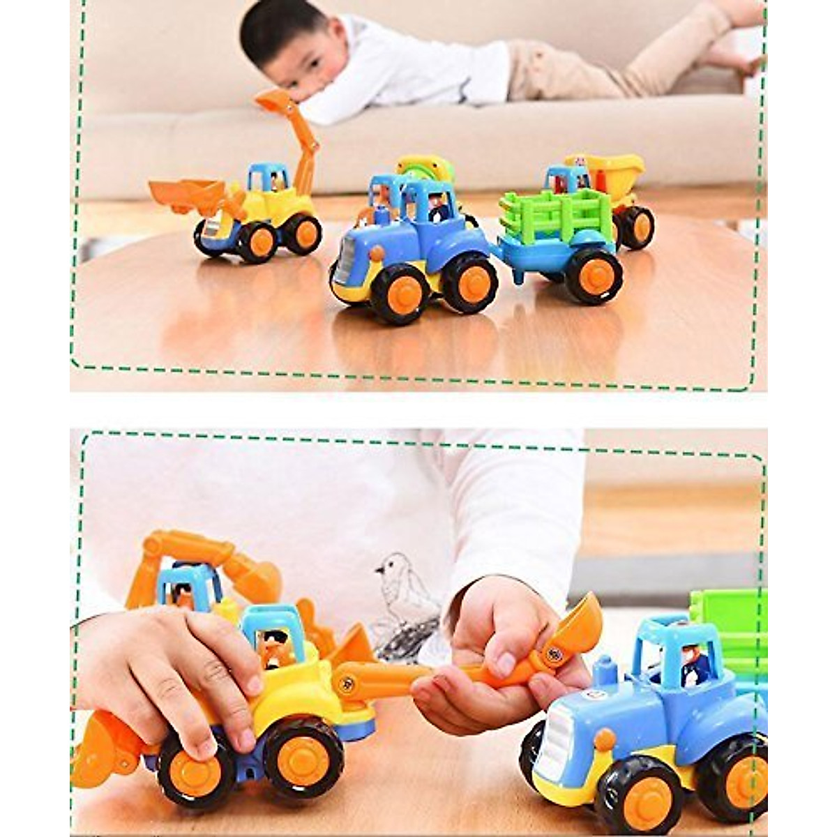 Berry President Set of 4: Early Educational Push and Go Friction Powered Car Tractor Bulldozer Mixer Truck and Dumper Toys for Toddler Baby Children Kids Boys Girls (4EngineeringCar)