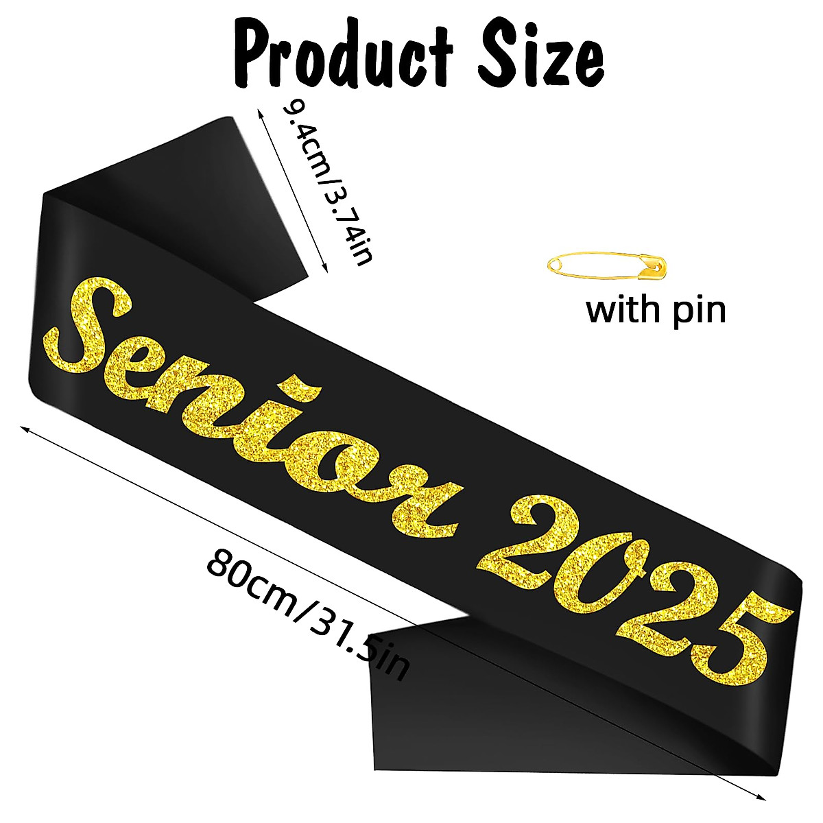 Generic 12 Pcs Black Senior 2025 Sash with Gold Glitter Letters - Senior Sashes Class of 2025, Celebration Graduation sash, Senior Cheer Sash, Class Competition Sashes, Graduation Party Supplies
