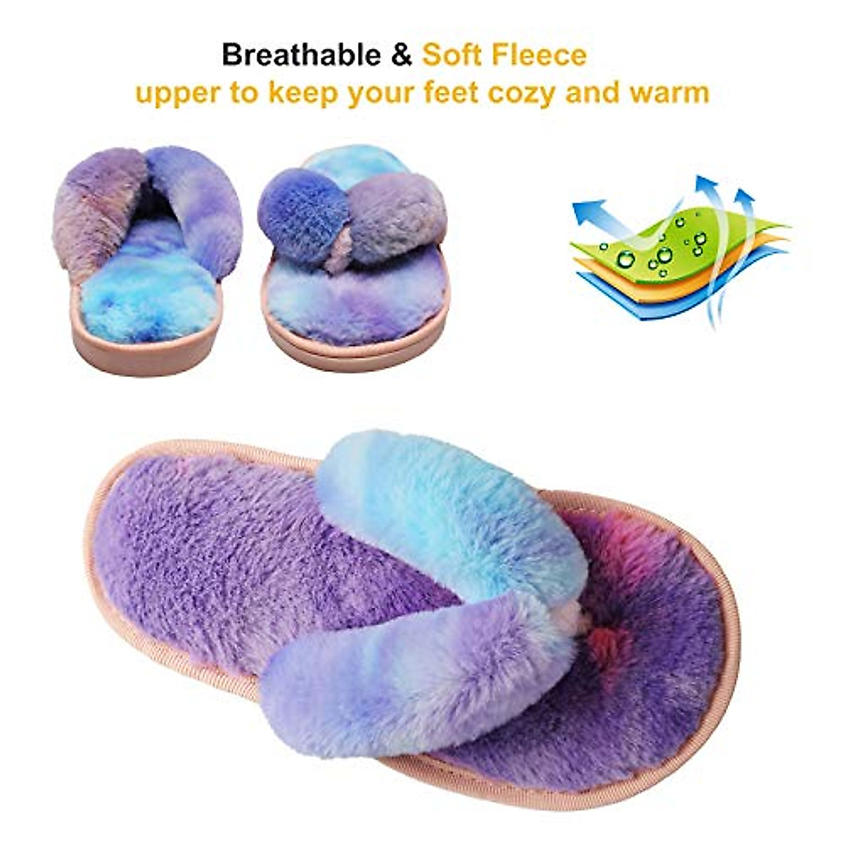 JOINFREE Womens Soft Plush Fuzzy House Slippers Non-slip Criss Cross Indoor Outdoor Slippers Colorful 9.5-10.5 M