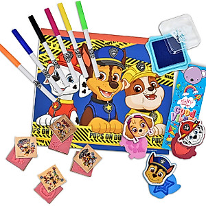 Gift Boutique Paw Patrol Kids Coloring Stamper and Activity Set, Mess Free Craft Kit for Toddlers Boys and Girls, Drawing Art Supplies Included Sketchbook, Bookmark, 3 Foam and 4 Wooden Stampers